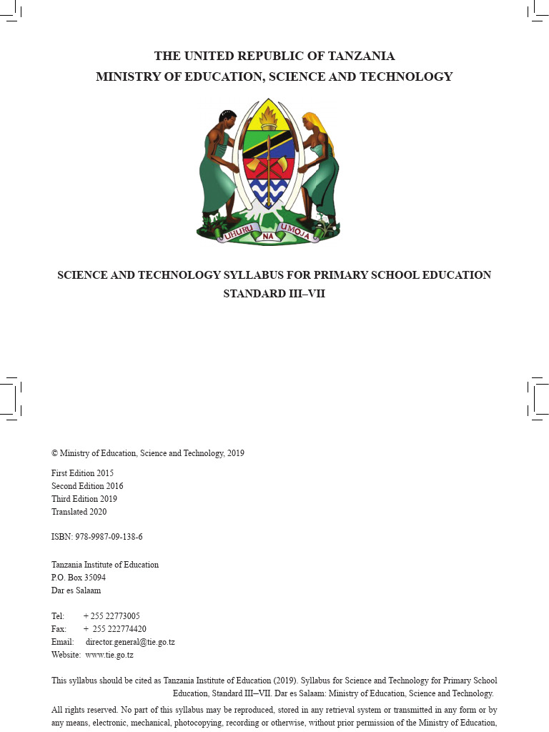 Tanzania Primary Science & Technology Syllabus | PDF | Science | Curriculum