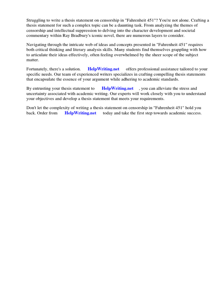 Thesis Statement Censorship Fahrenheit 451 | PDF