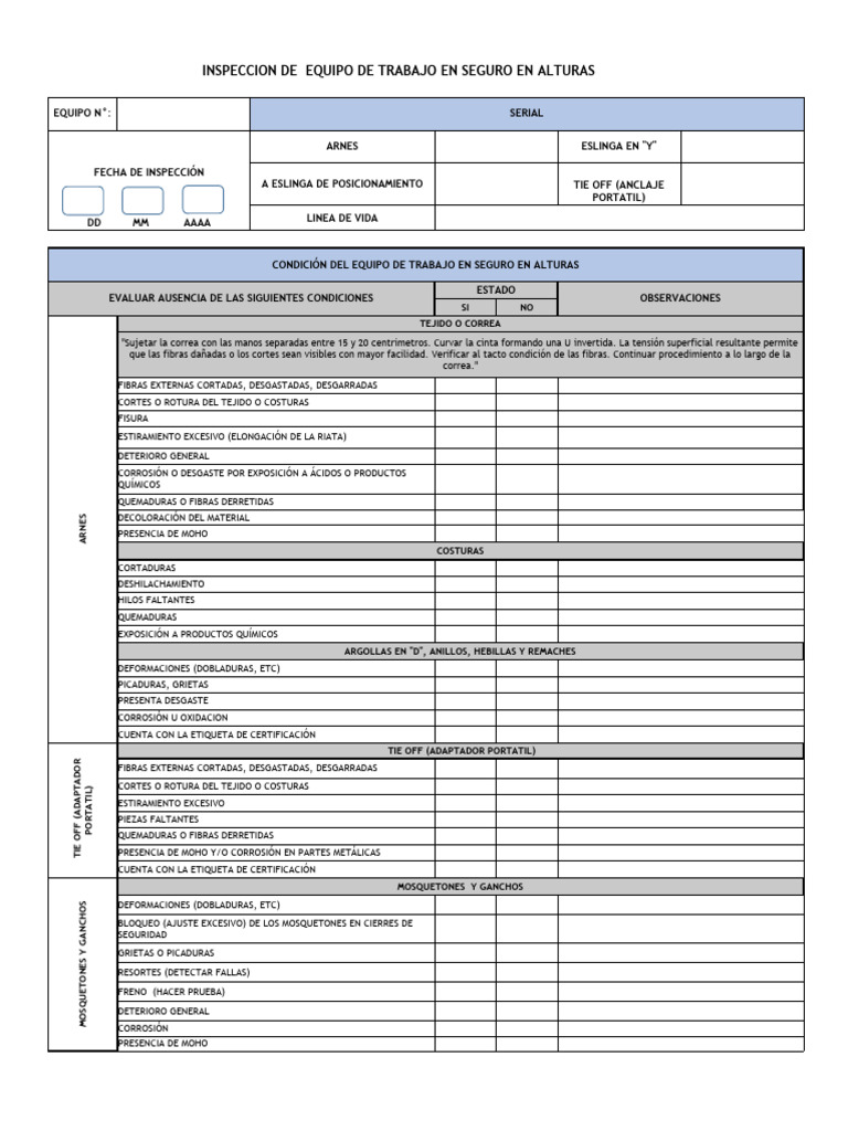 Inspeccion de Equipos de Altura | Descargar gratis PDF | Materiales | Ciencias fisicas