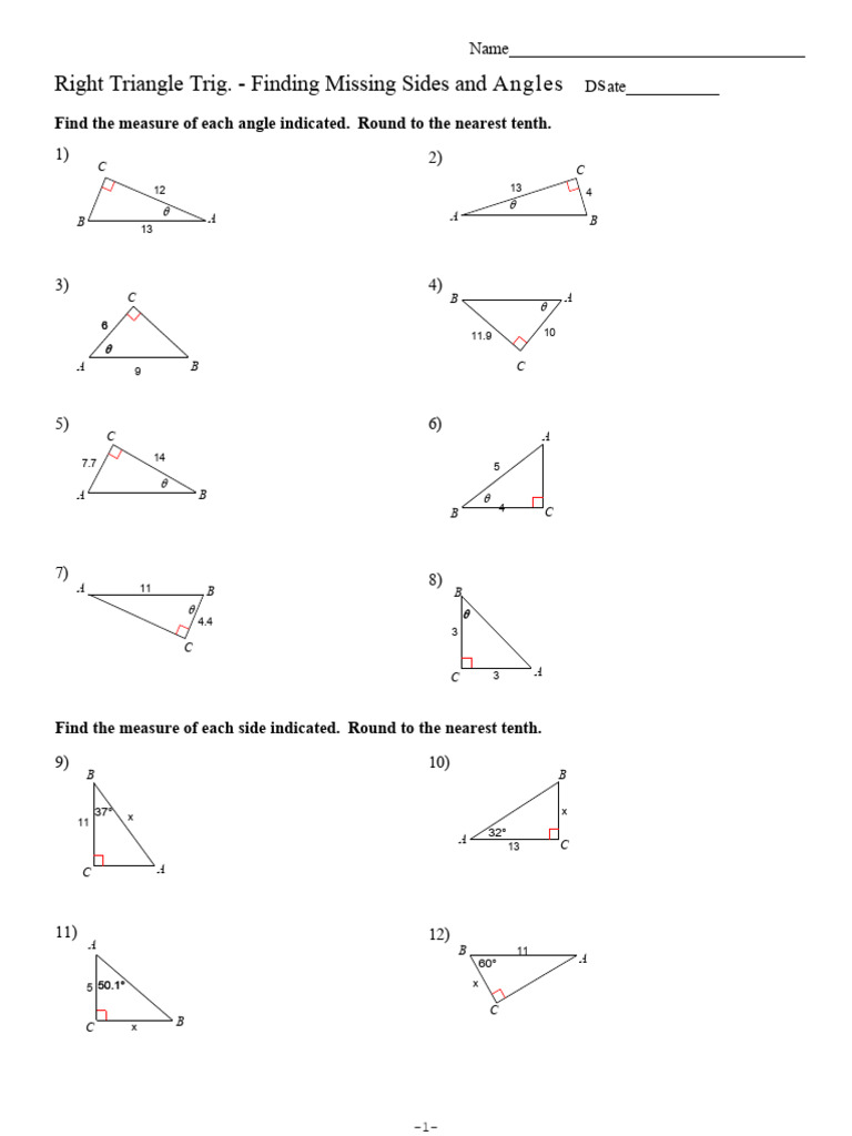 Right Triangle Trig Missing Sides and Angles | PDF