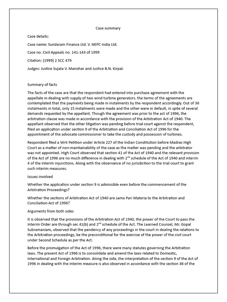 Case Summary | PDF | Arbitration | Jurisdiction