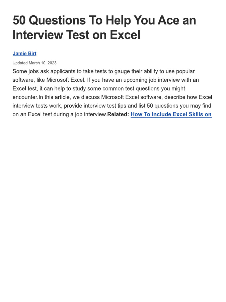 Microsoft Excel Interview Question Document From Indeed | PDF