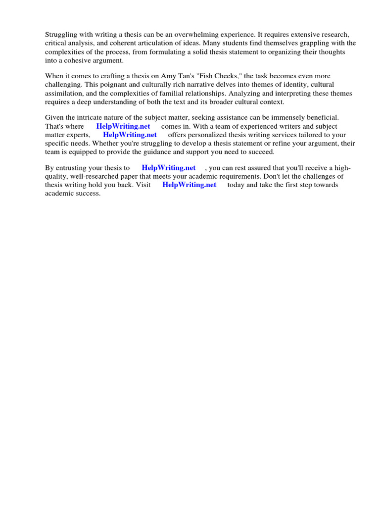Amy Tan Fish Cheeks Thesis | PDF