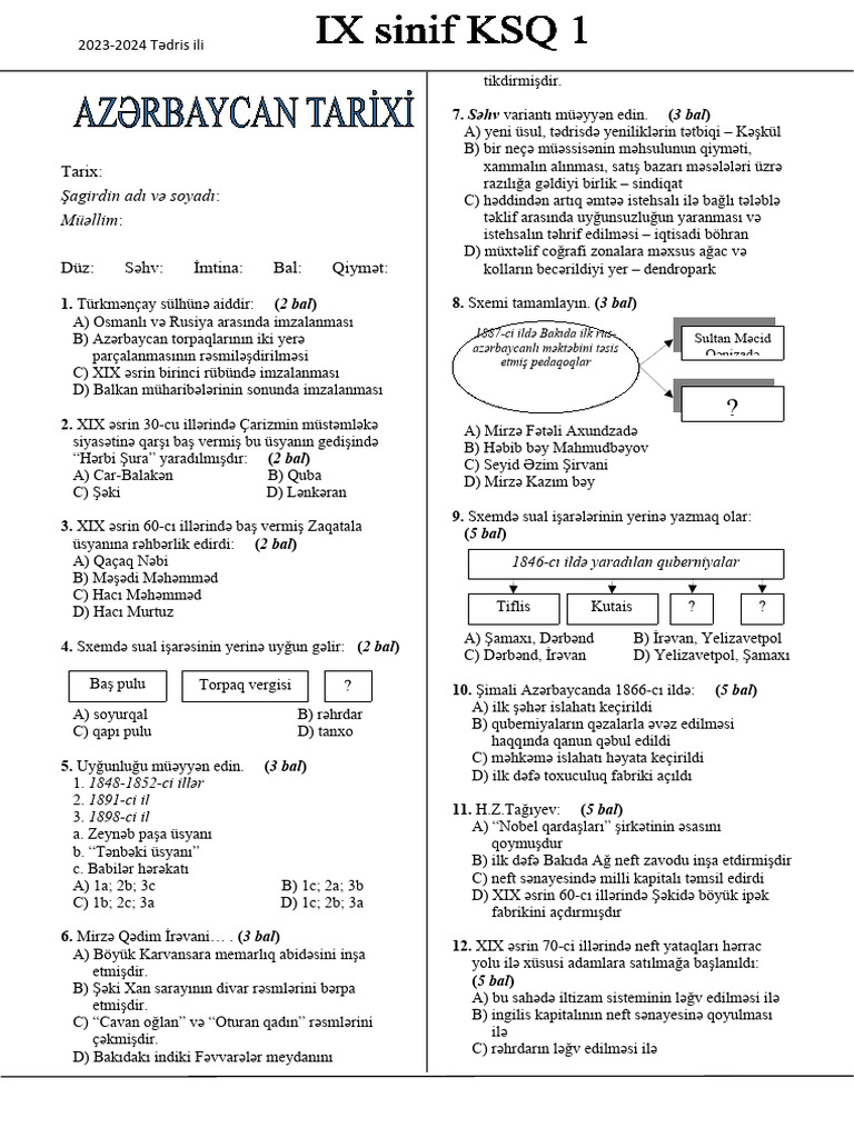 IX Sinif KSQ 1 Az Hazır Ş - 102810 | PDF