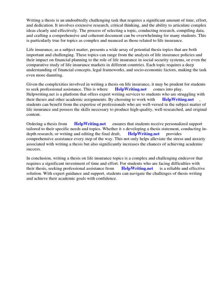 Life Insurance Thesis Writing Help | PDF | Insurance | Life Insurance