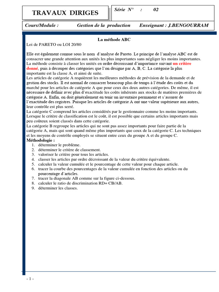 Analyse ABC en Gestion de Production | PDF | Secteur secondaire de l ...