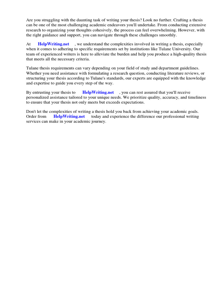 Tulane Thesis Requirements | PDF | Psychology | Thesis