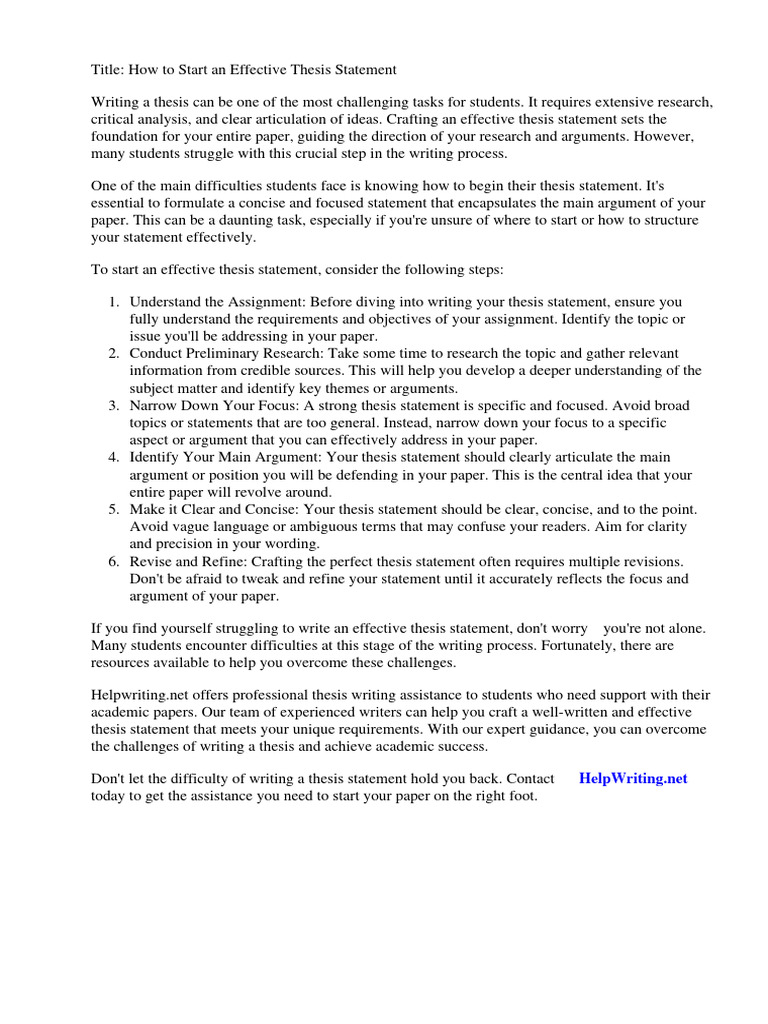 How To Start An Effective Thesis Statement | PDF | Essays | Thesis