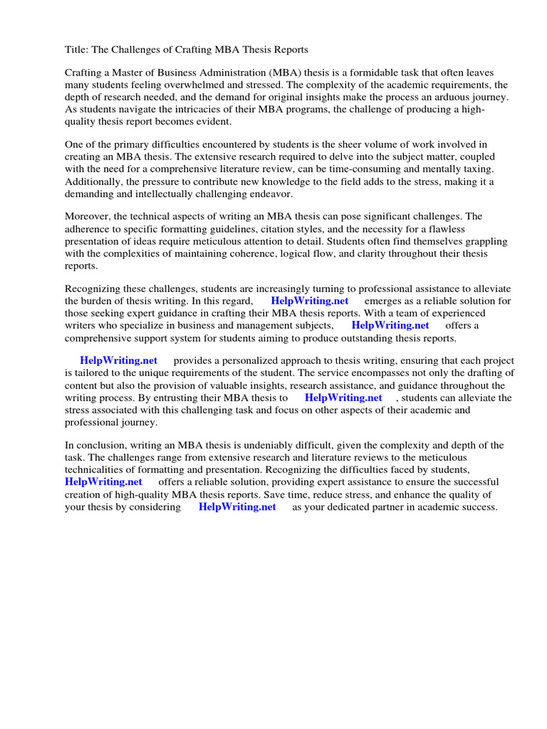 Mba Thesis Reports | PDF | Thesis | Master Of Business Administration