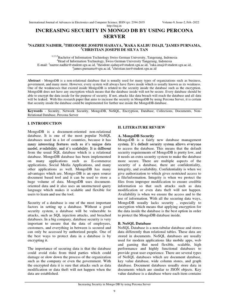 Increasing Security In Mongo Db By Using Pdf Encryption Databases