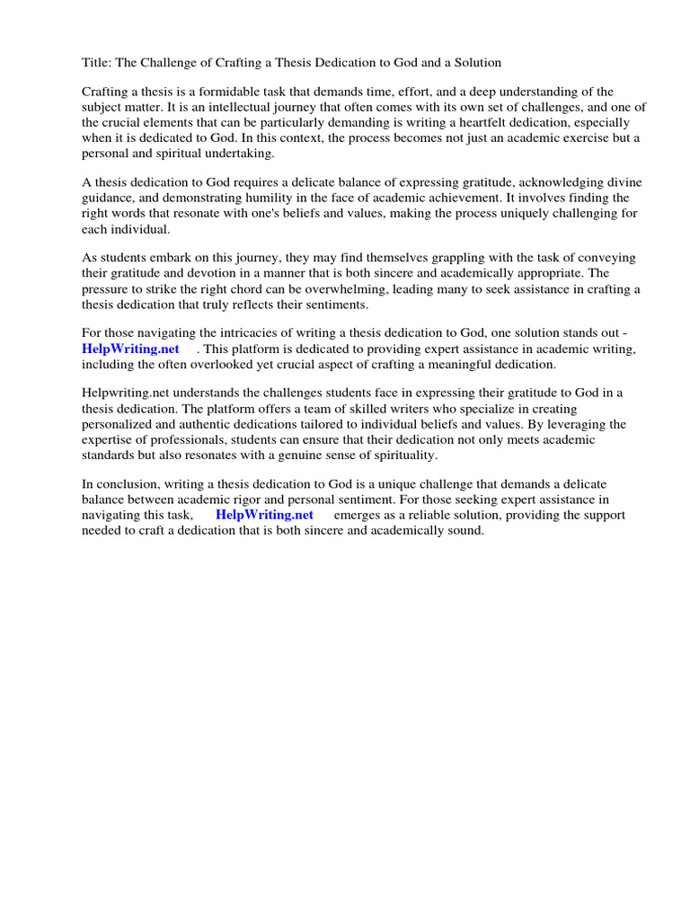 Sample Thesis Dedication To God | PDF