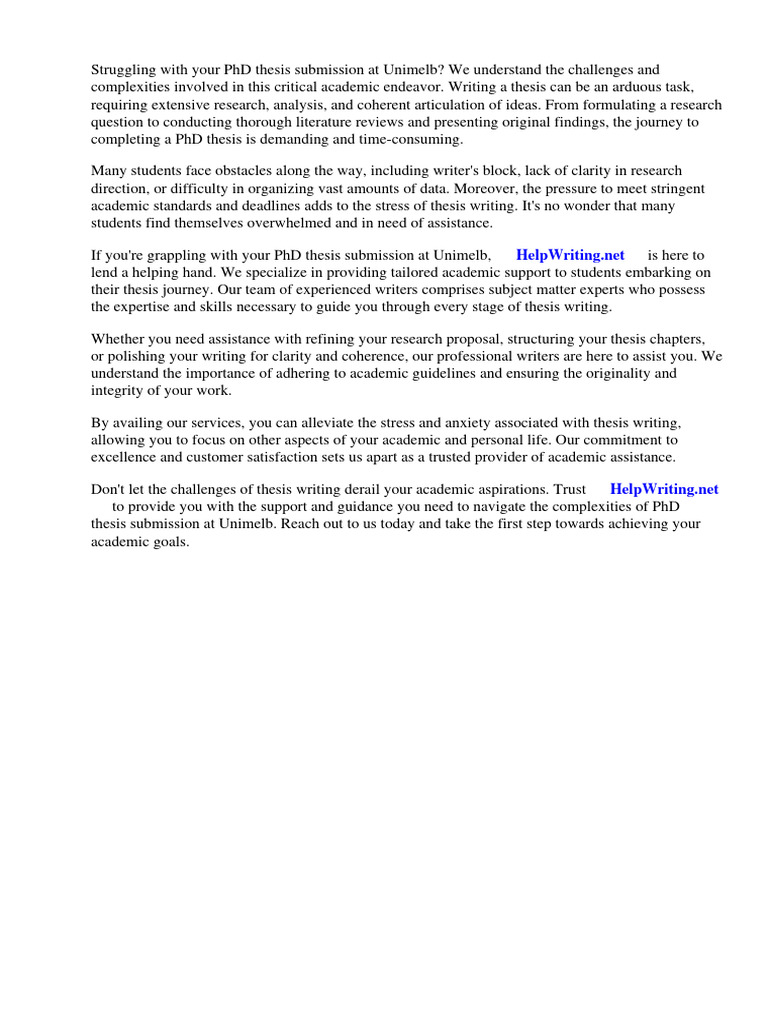 PHD Thesis Submission Unimelb | PDF | Thesis | Doctor Of Philosophy