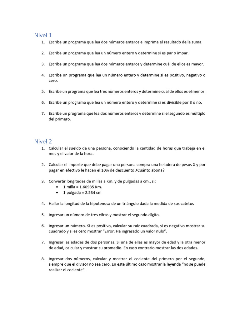 Ejercicios para Practicar (Condicionales y While) | PDF