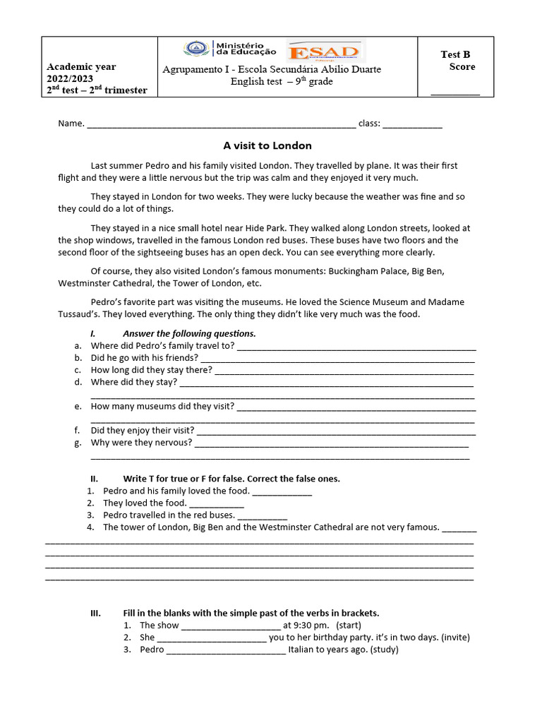 Test 9B | PDF | London | Linguistics