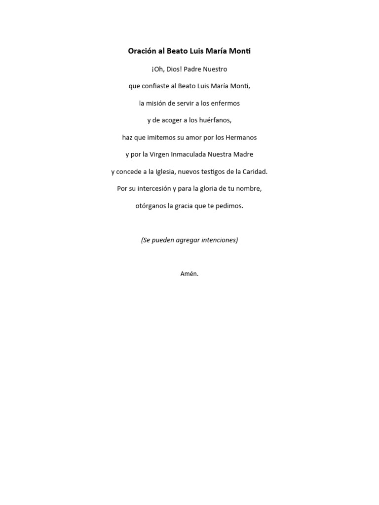 Oración Al Beato Luis María Monti | PDF