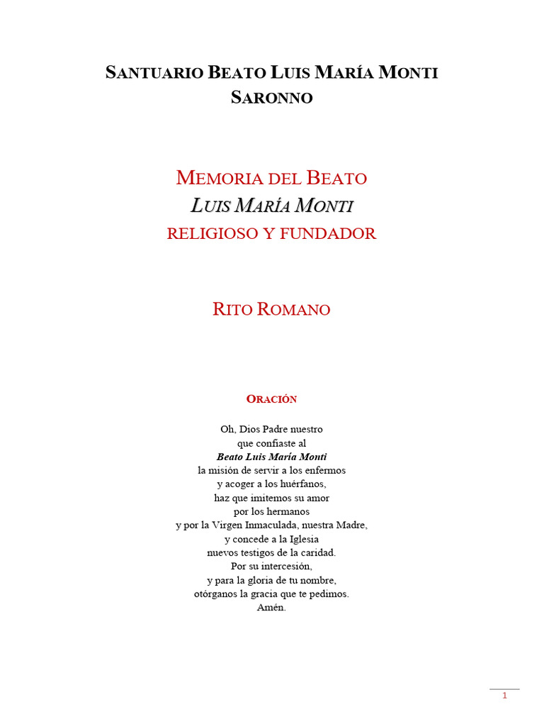 Memoria Del Beato Luis María Monti - Religioso y Fundador | PDF | Teología | Creencia religiosa ...