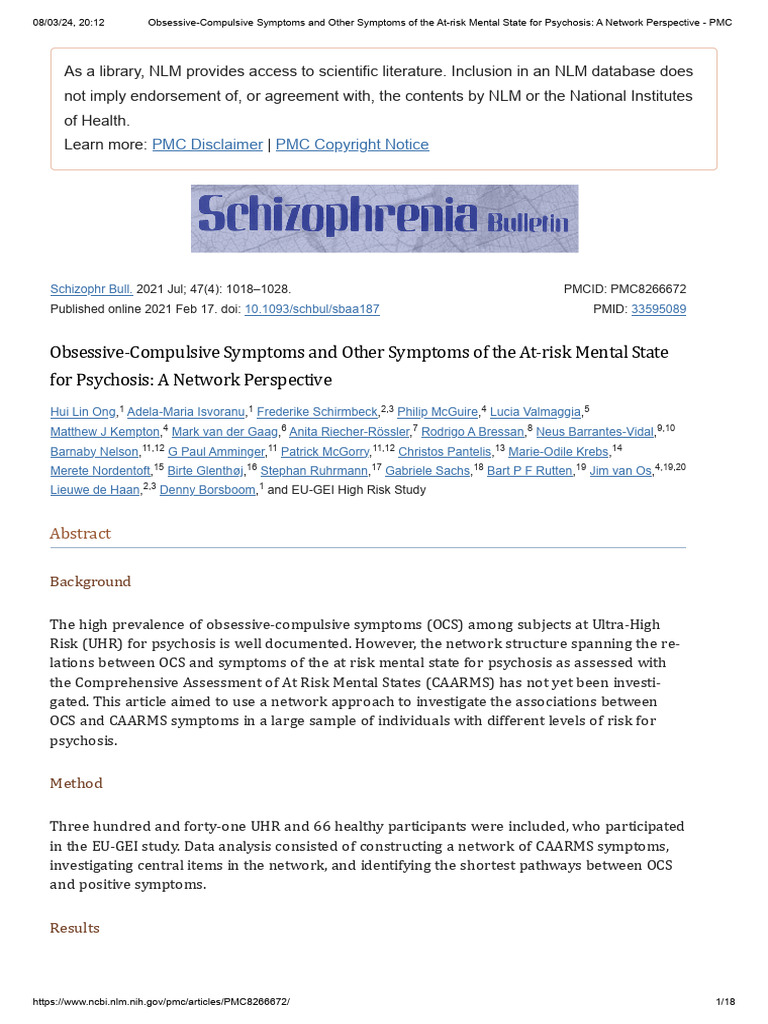 Obsessive-Compulsive Symptoms and Other Symptoms of The At-Risk Mental ...