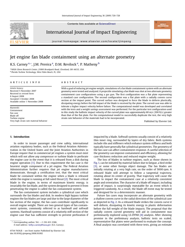 Jet Engine Fan Blade Containment Using an Alternate Geometry | PDF ...