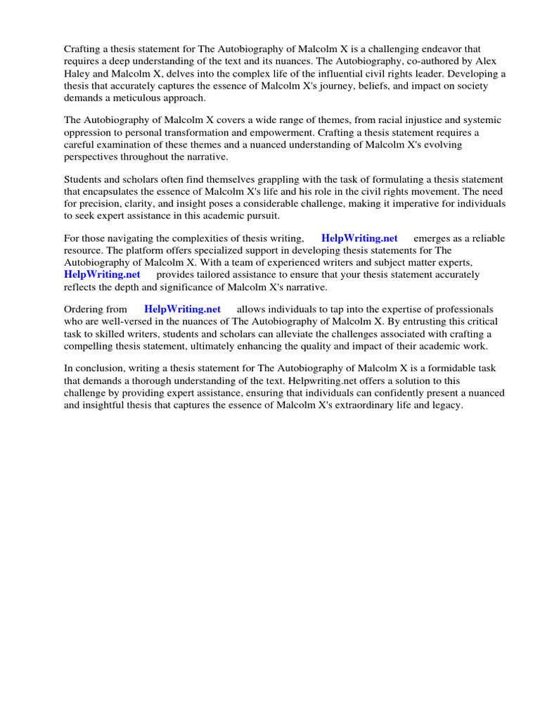Thesis Statements For The Autobiography of Malcolm X | PDF | Malcolm X | Essays