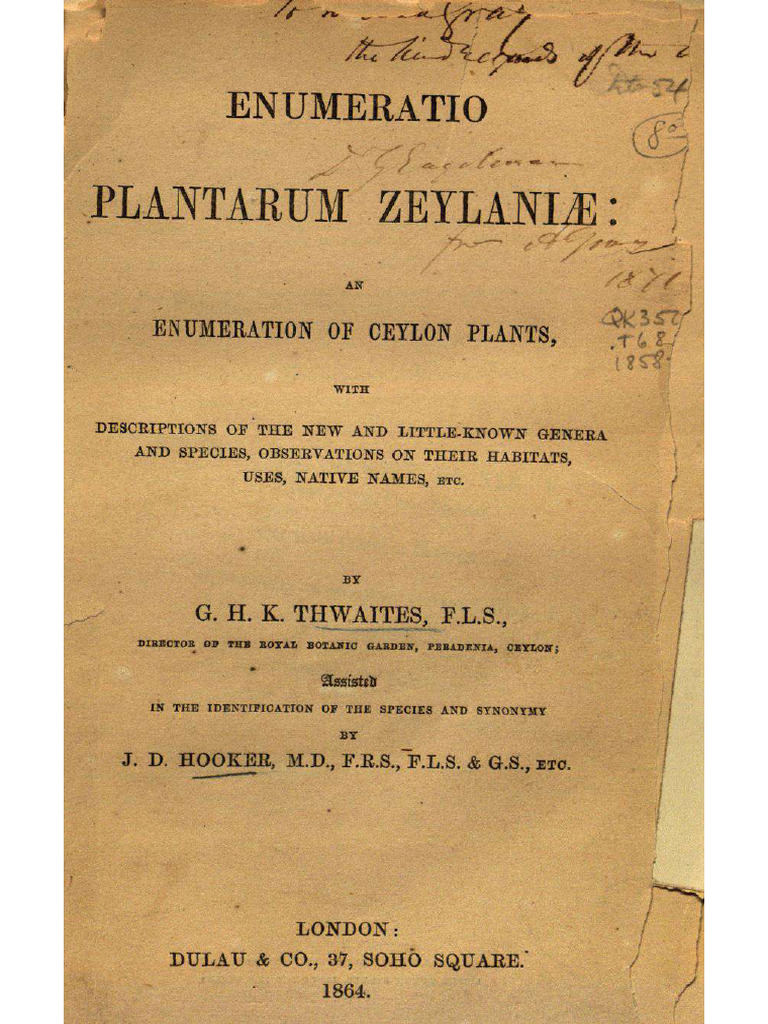Thwaites 1864 - Enumeratio Plantarum Zeylaniae An Enumeration of Ceylon ...