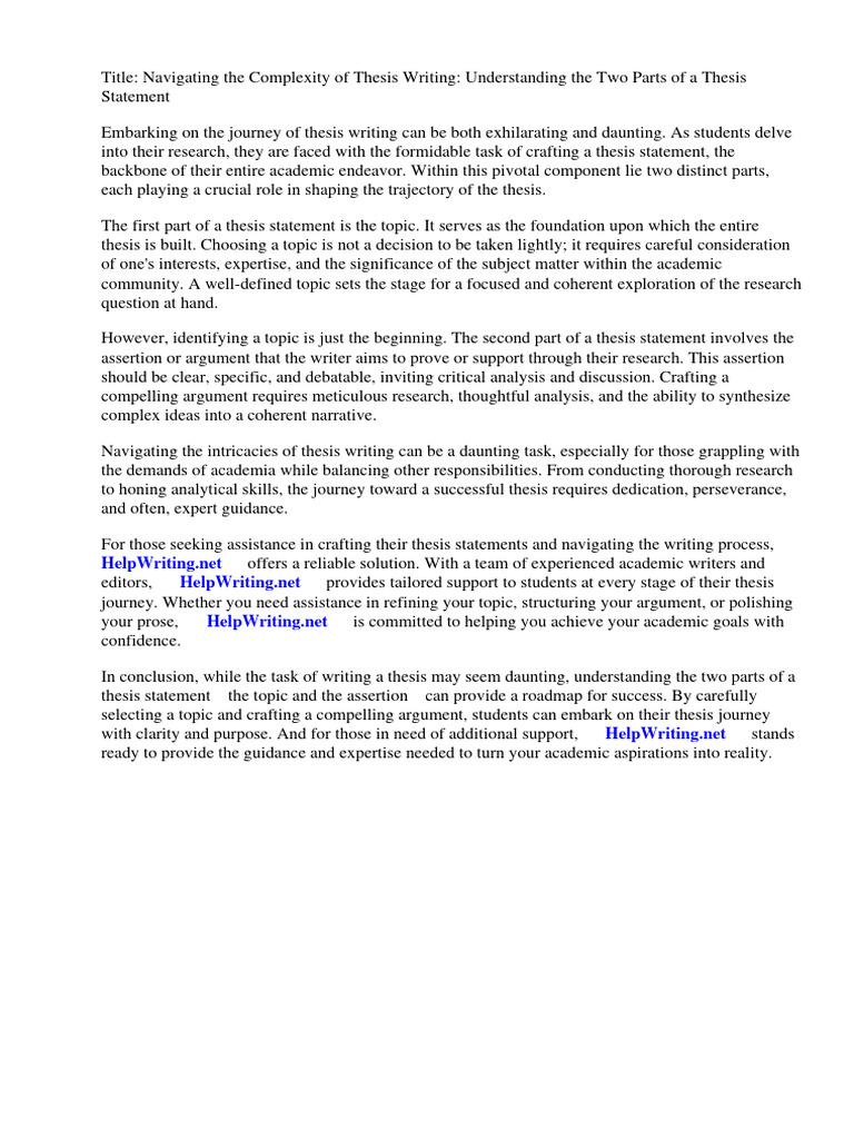 Two Parts of A Thesis Statement | PDF | Essays | Thesis