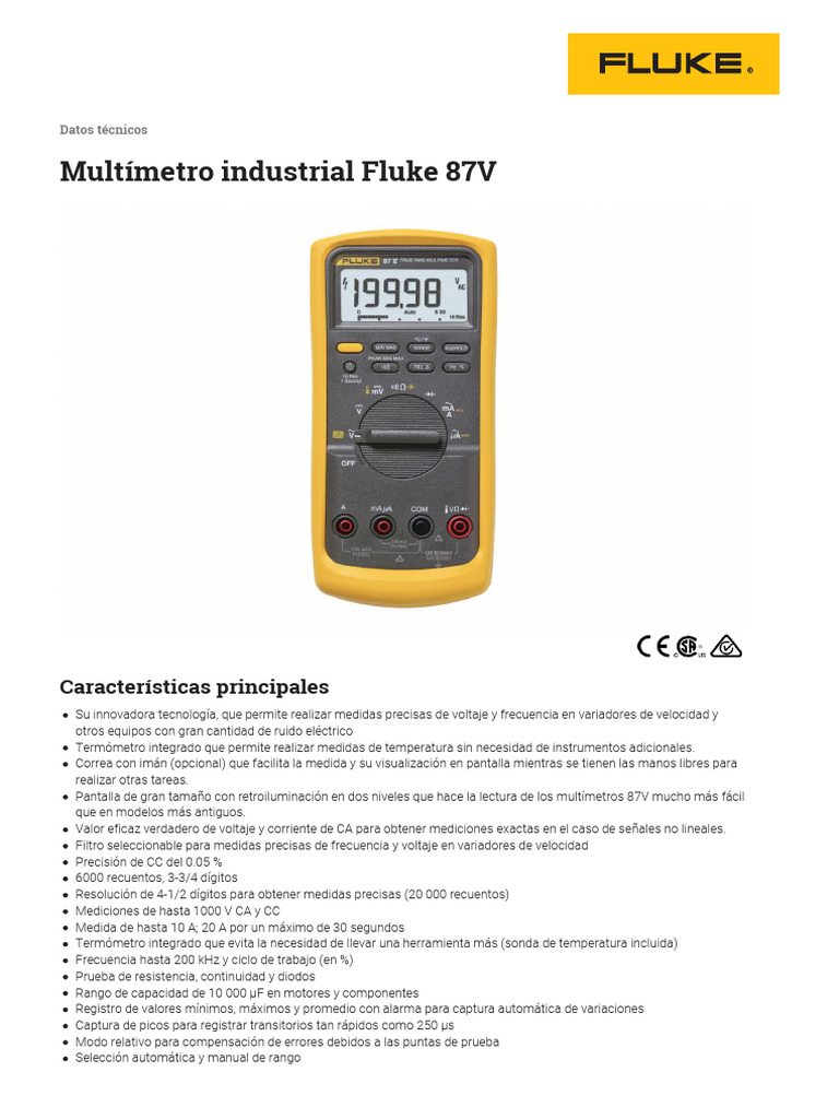Multímetro Industrial Fluke 87V: Características | PDF | Ingenieria ...