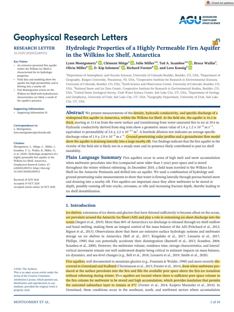 Geophysical Research Letters - 2020 - Montgomery - Hydrologic ...