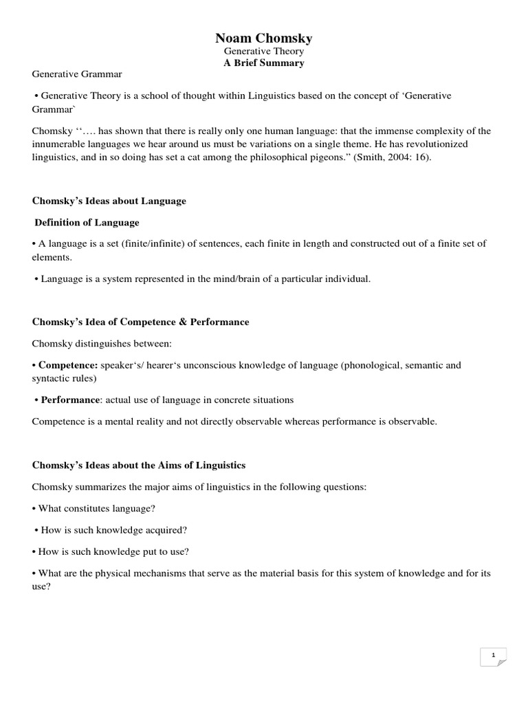 Noam Chomsky Generative Theory | PDF | Syntax | Deductive Reasoning