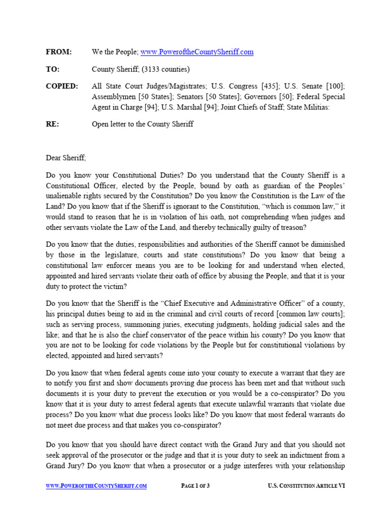 15 09 07 Open Letter To The Sheriff | PDF | Prosecutor | Indictment