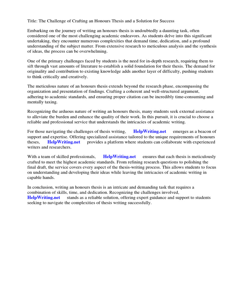 Writing Honours Thesis | PDF | Thesis