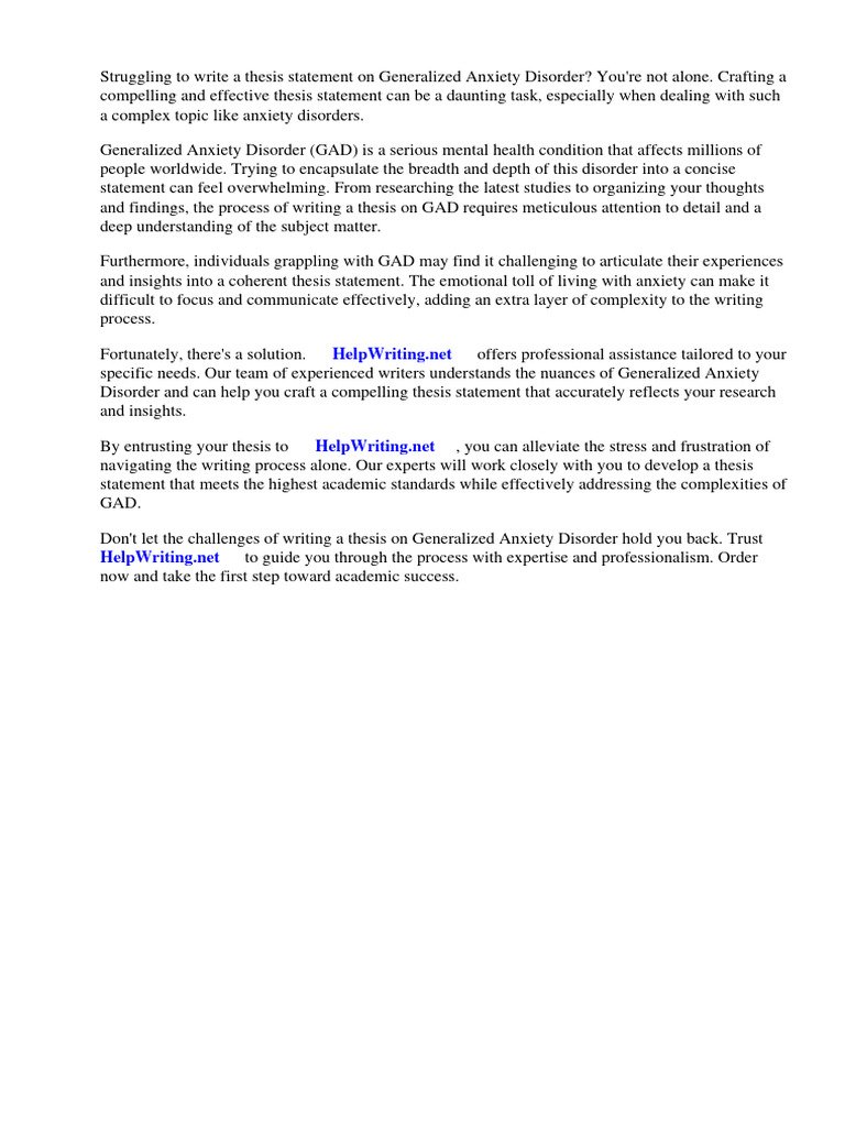 Thesis Statement On Generalized Anxiety Disorder | PDF | Generalized ...