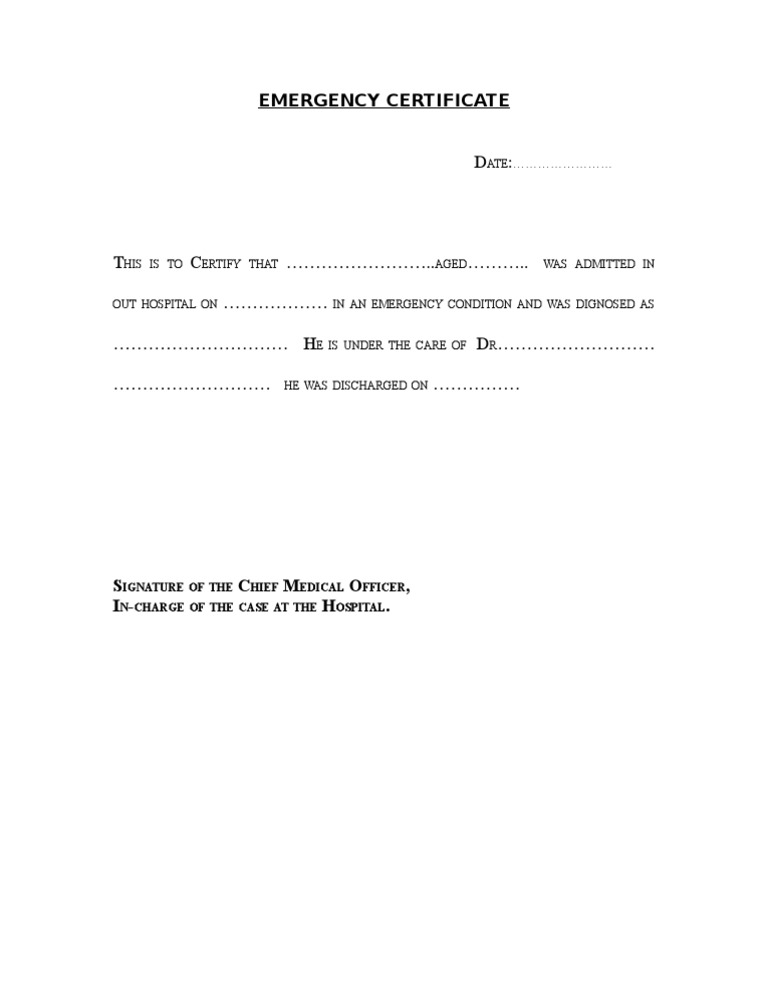 Emergency Certificate | PDF