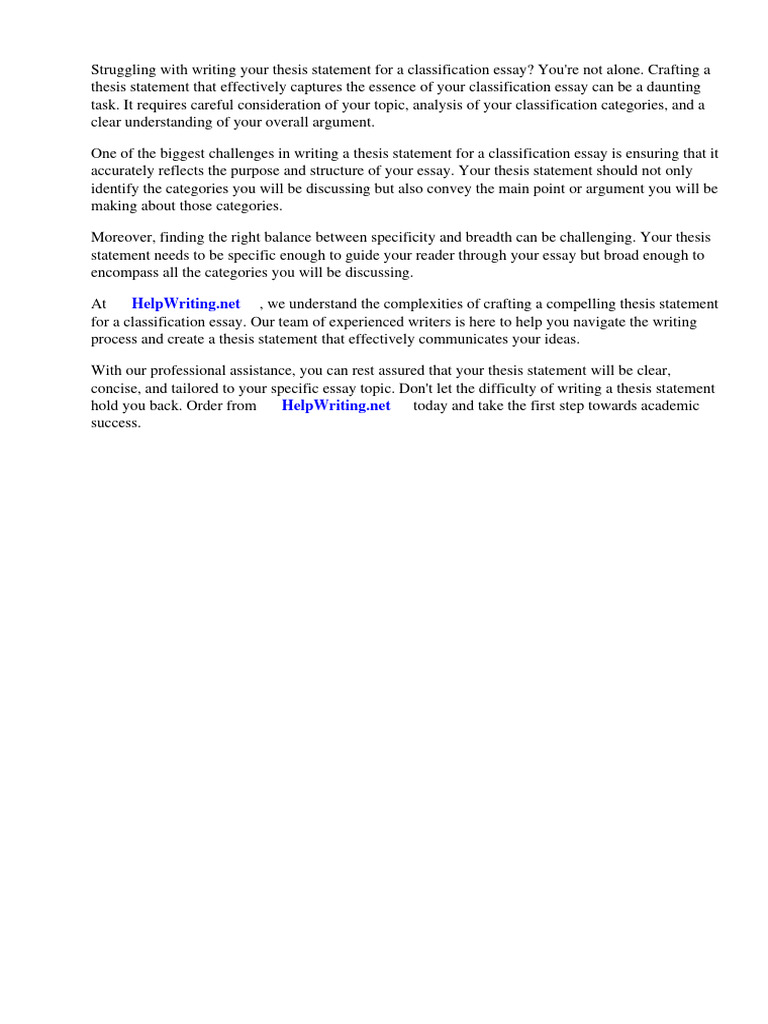 Thesis Statement For Classification Essay | PDF | Essays | Thought