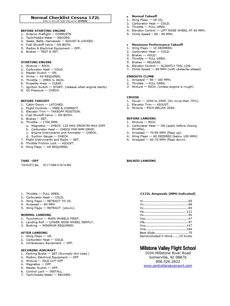 C172L Pilot's Checklist | PDF | Takeoff | Carburetor