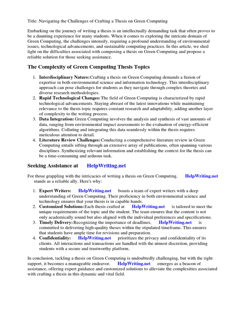Thesis Topics in Green Computing | PDF | Cloud Computing | Thesis