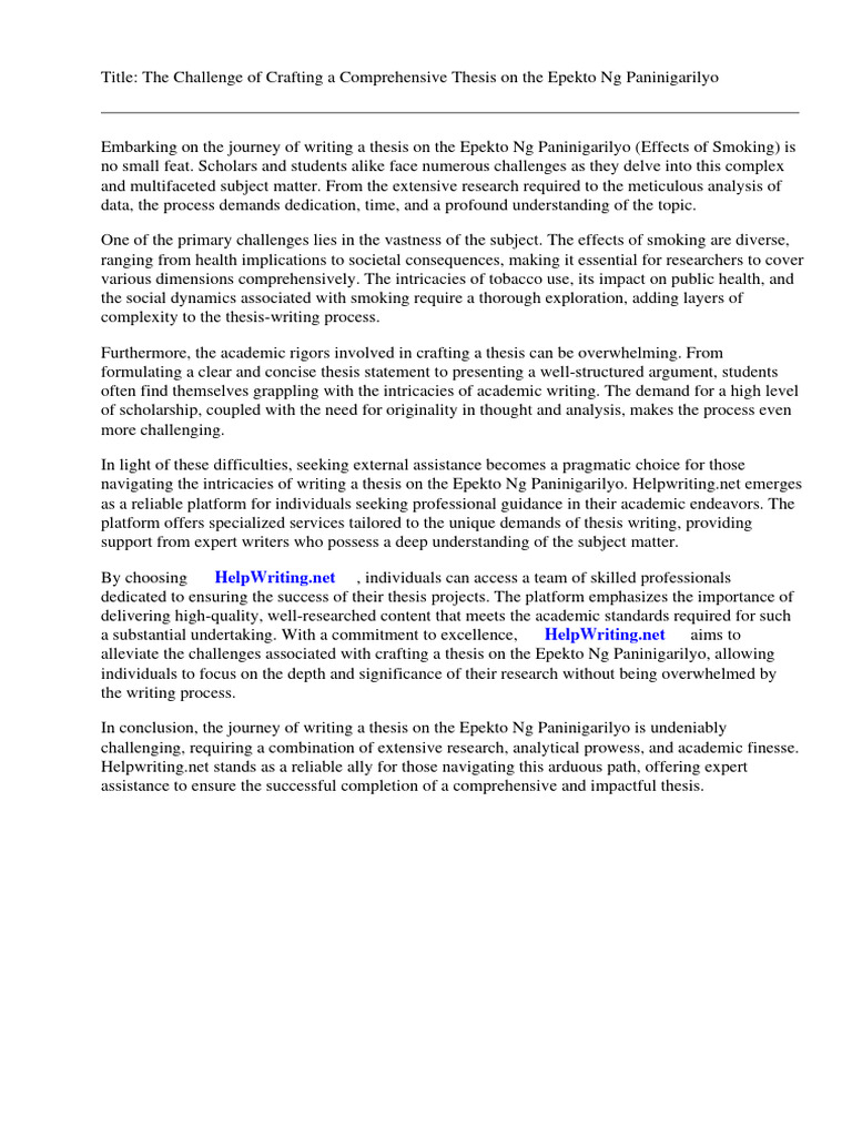 Epekto NG Paninigarilyo Thesis | PDF Epekto NG Paninigarilyo Thesis | PDF