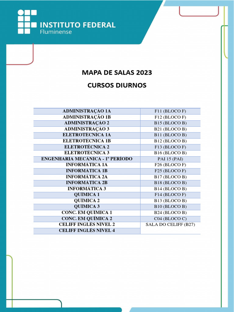 Mapa de Salas 2023 Cursos Diurnos e Noturnos | PDF