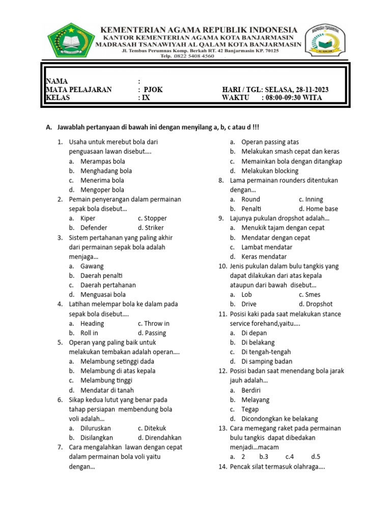 Soal Pas Kls 9 Pjok | PDF