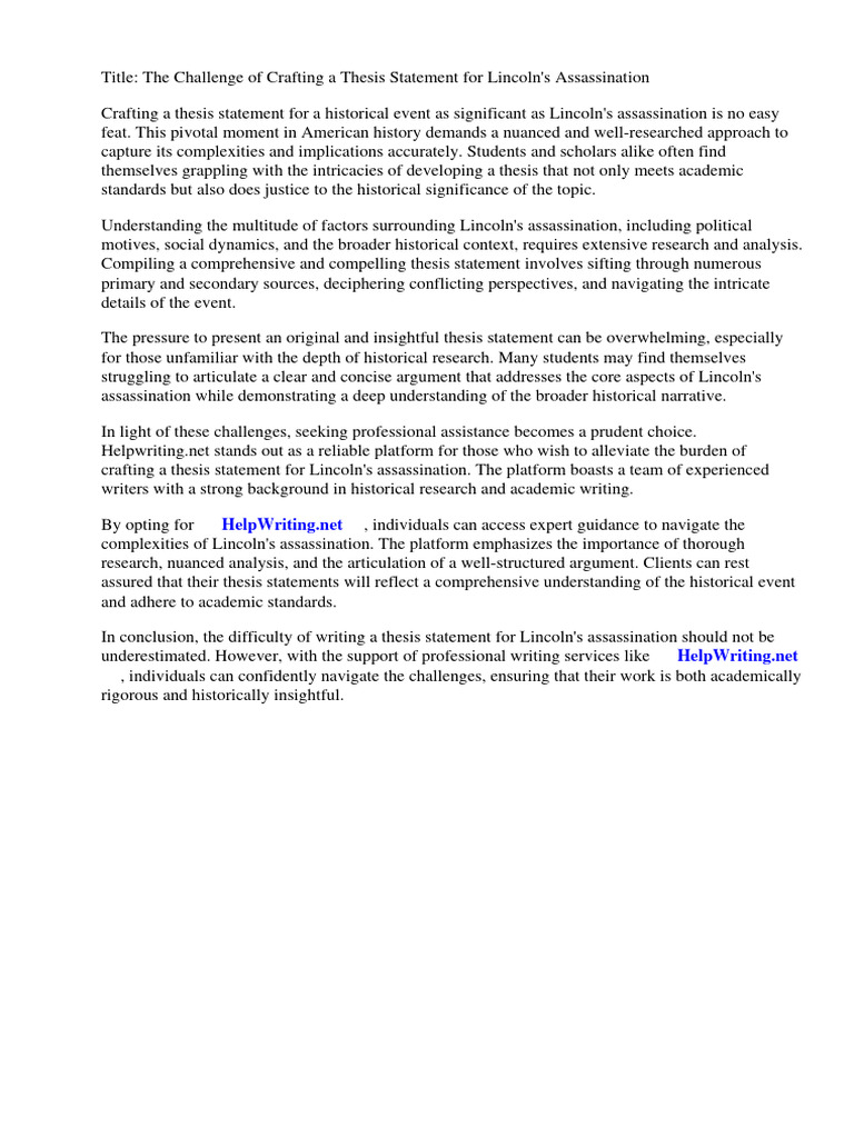 Thesis Help for Lincoln's Assassination | PDF | Abraham Lincoln | John ...