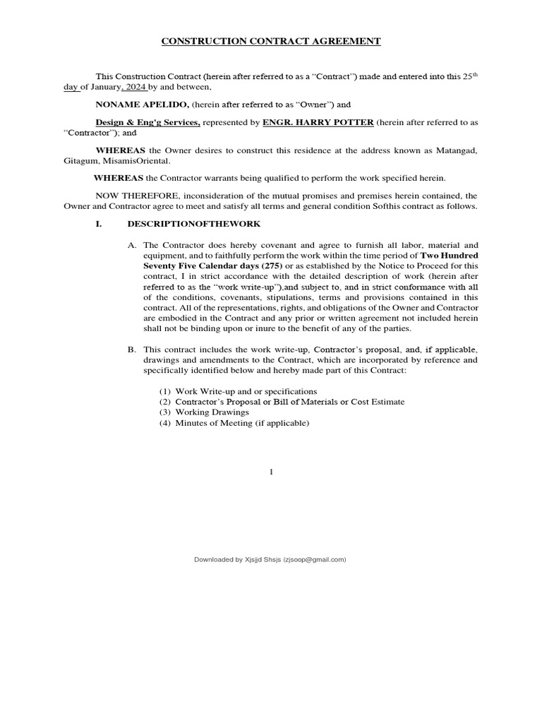 Construction Contract Agreement Overview | PDF | General Contractor ...