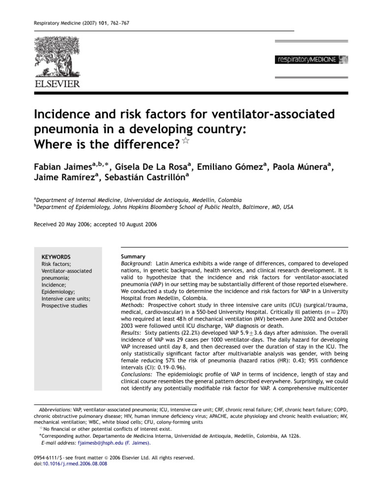 Incidence and Risk Factors For Ventilator Associated Pneumon 2007 ...