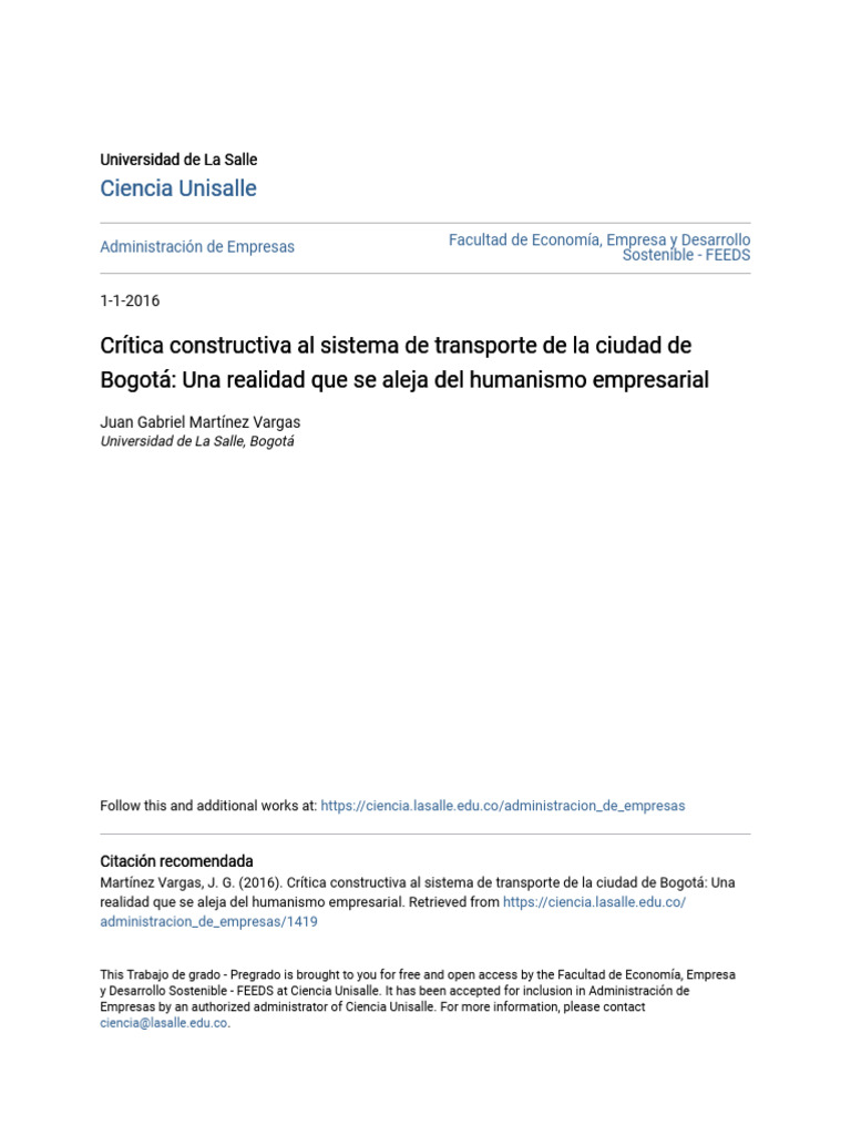 Crítica Constructiva Al Sistema de Transporte de La Ciudad de Bog | PDF | Responsabilidad social ...