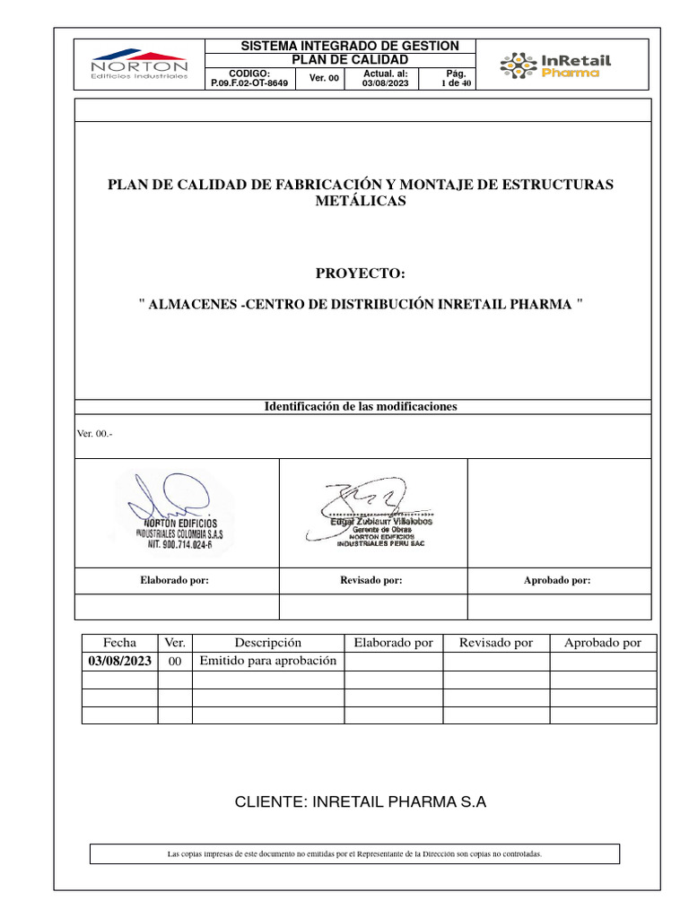0569 - Plan de Calidad de Fabricacion y Montaje de Eemm | PDF | Calidad ...