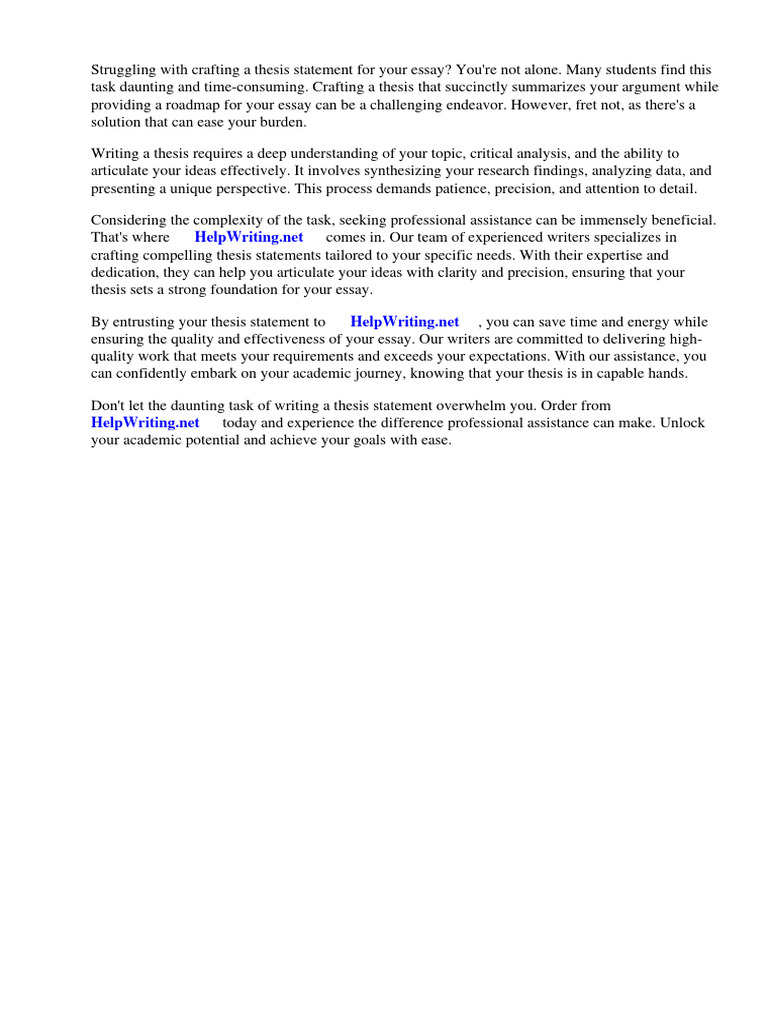 Example Thesis Statement For An Essay | PDF | Essays | Thesis