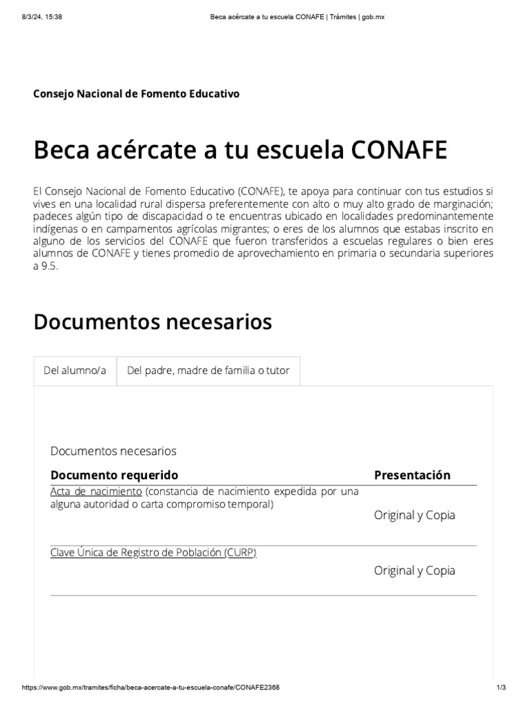 Beca Acércate A Tu Escuela CONAFE - Trámites - Gob - MX | Descargar ...