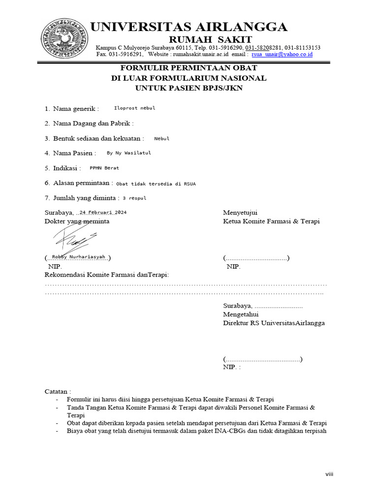 Form Permintaan Obat Di Luar FORNAS | PDF