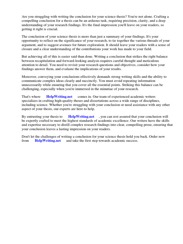 How To Write Conclusion For Science Thesis | PDF | Essays | Thesis