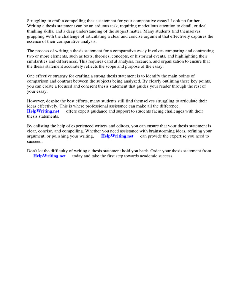 Thesis Statement Examples For A Comparative Essay | PDF | Essays | Thesis