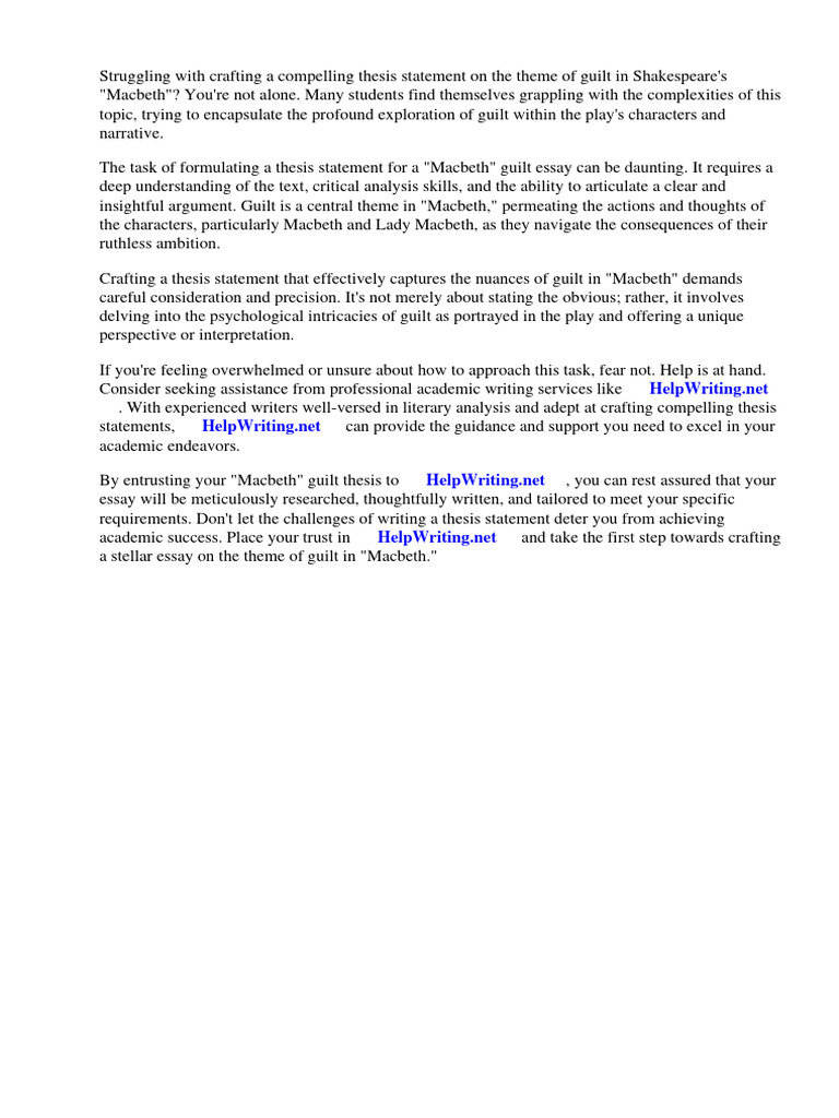 Macbeth Guilt Thesis Statement | PDF | Macbeth