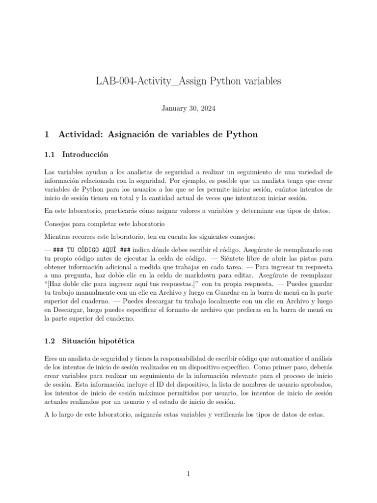 Lab 004 Activityassign Python Variables Pdf Python Lenguaje De Programación Variable